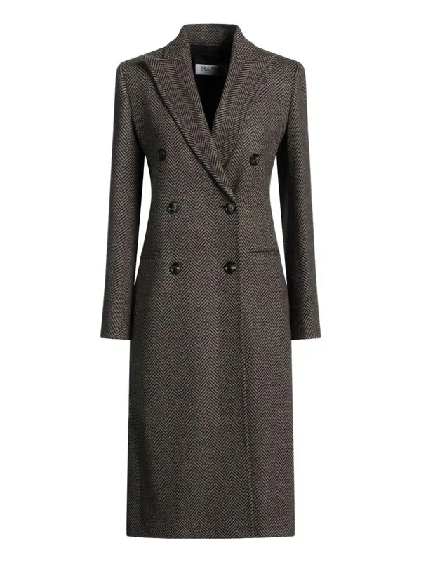 Max Mara Herringbone Double-breasted Coat - Black