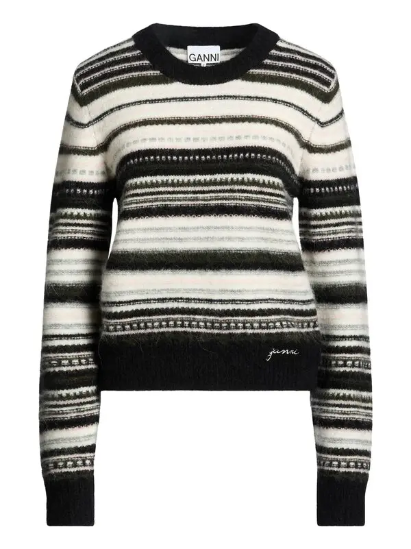 GANNI Striped Intarsia-knit Cardigan - Black