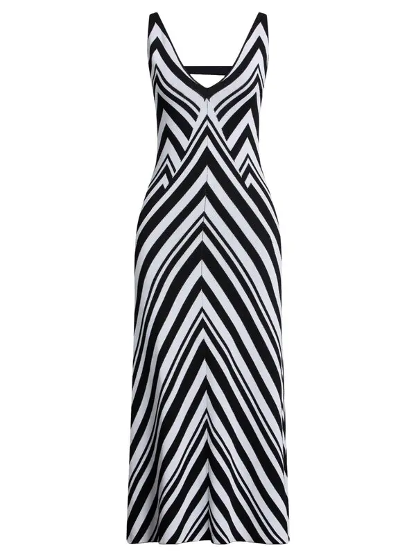 Farm Rio Sleeveless V-neck Maxi Dress With Striped Pattern - Black