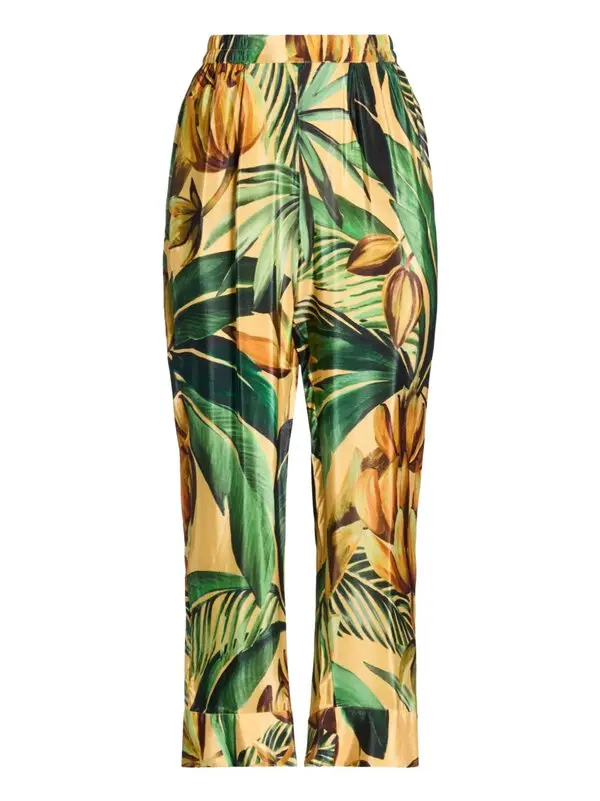 Farm Rio Straight-leg Floral-print Satin Trousers - Green