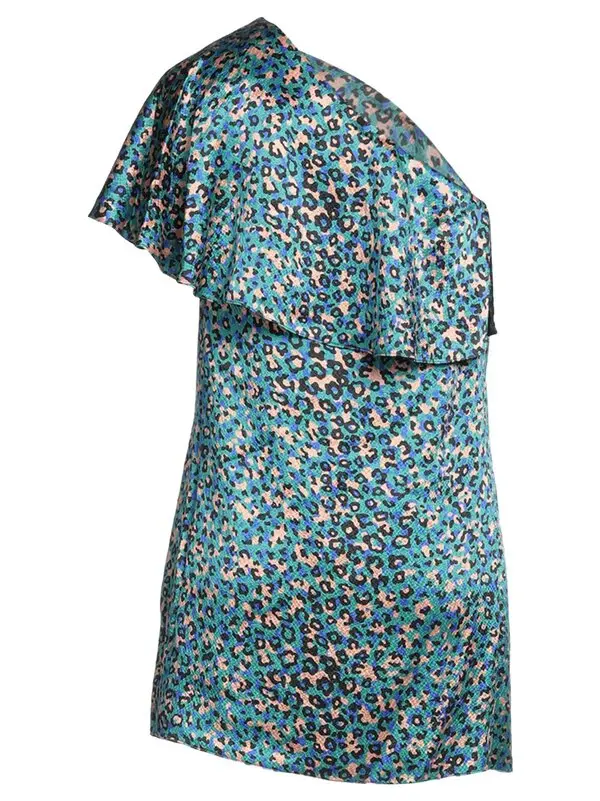Saint Laurent One-shoulder Leopard Print Mini Dress - Blue