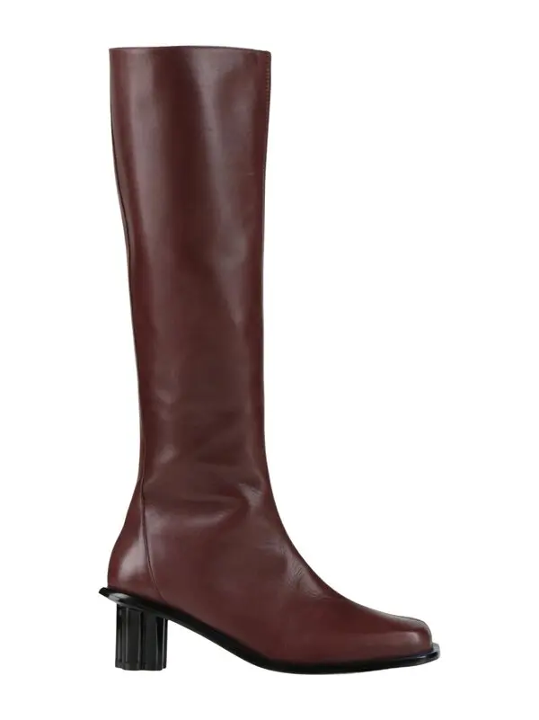 Farm Rio Knee-high Leather Boots With Geometric Heel - Red