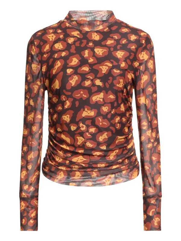 Farm Rio Long-sleeved High-neck Printed Top - Mocha