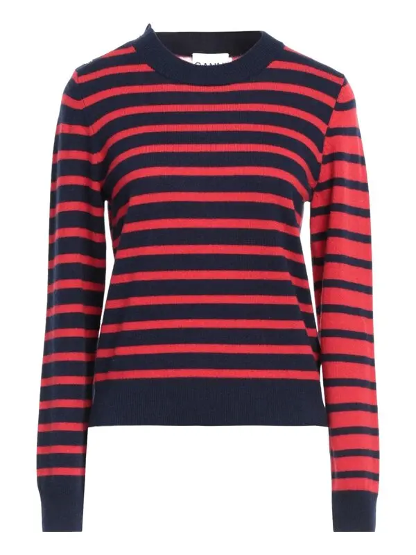 GANNI Striped Crewneck Long Sleeve Pullover - Black