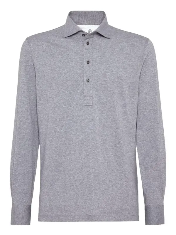 Brunello Cucinelli Mélange-effect Cotton Polo Shirt - Gray