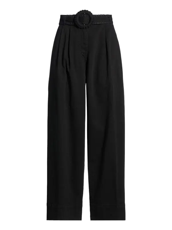 Farm Rio Wide Leg Pleated Pants With Belt - Black