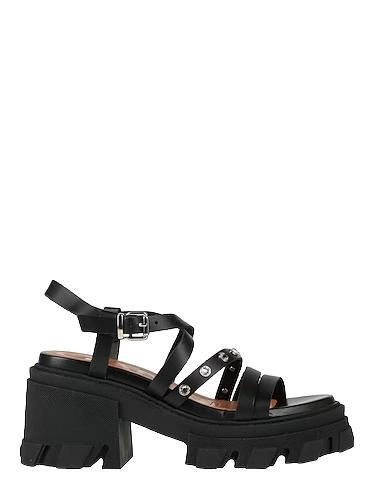 GANNI Leather Embellished Chunky Heel Sandals - Black