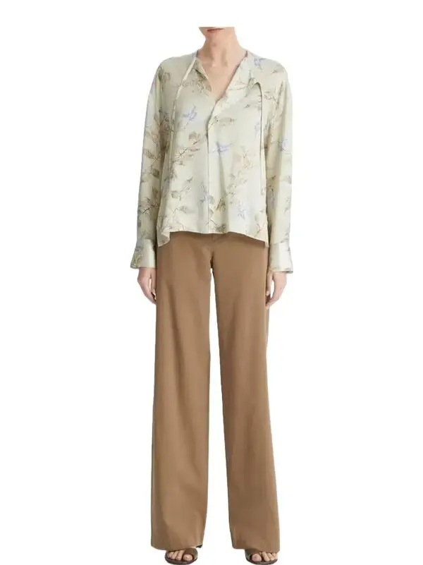Vince Long Sleeve Floral Printed Shirt - Brown
