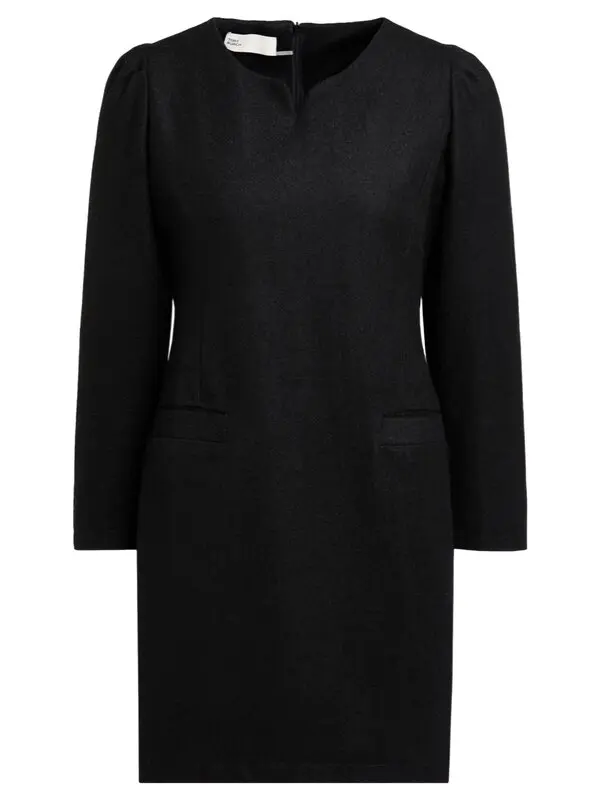 Tory Burch Long Sleeve Crewneck Flannel Dress - Black