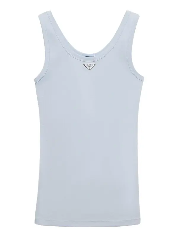 Prada Ribbed Knit Crew Neck Sleeveless Top - Sky-blue