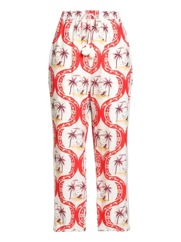 Farm Rio Printed Wide Leg Pants With Drawstring Waist - White