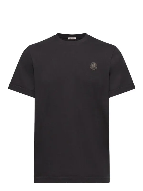Moncler Double Leather Logo Cotton T-shirt - Dark Blue