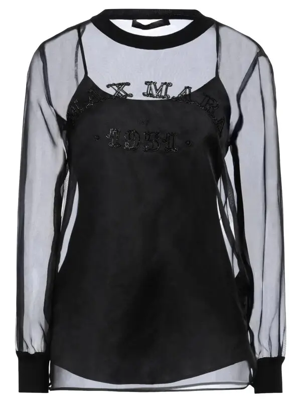 Max Mara Logo Sheer Long Sleeve Top - Black