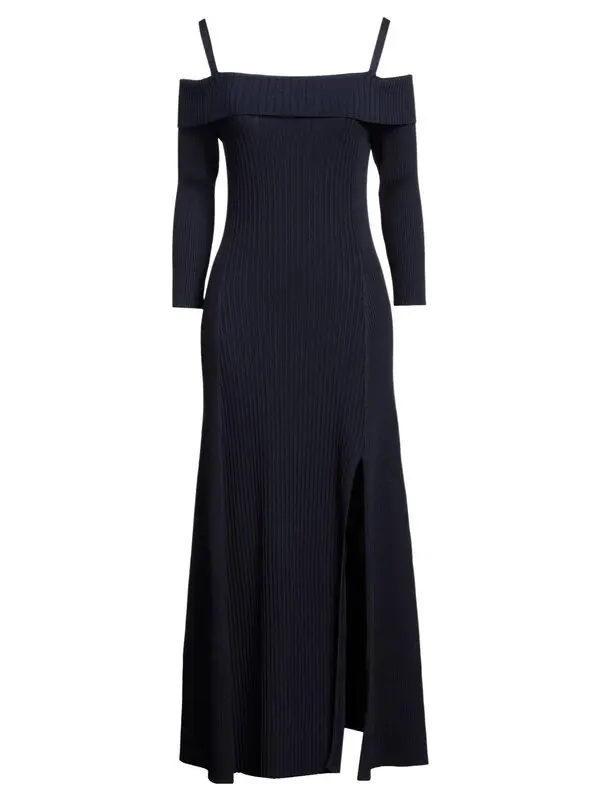 GANNI Ribbed Knit Cold Shoulder Maxi Dress - Black