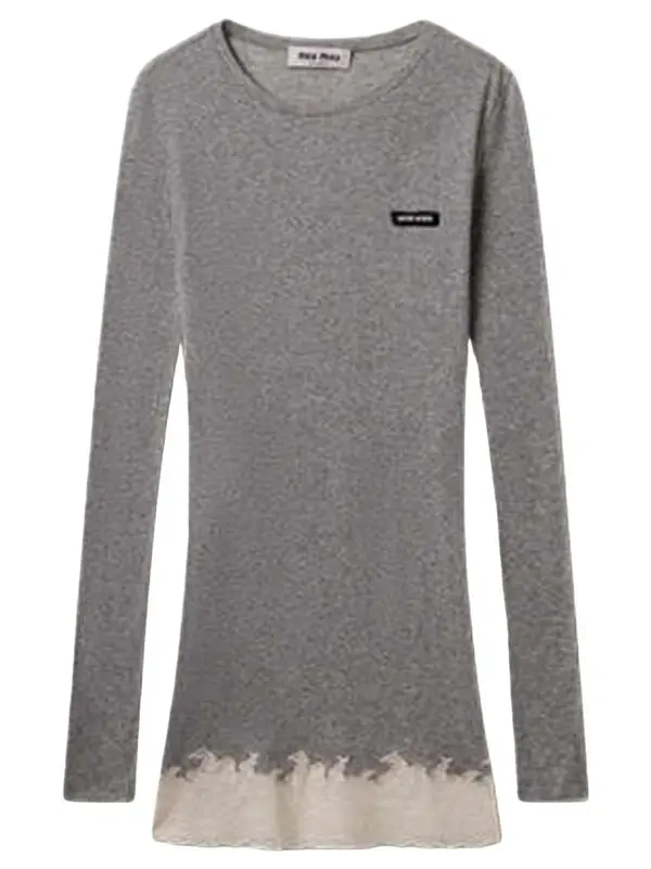Miu Miu Ribbed Jersey And Lace Dress - Grey