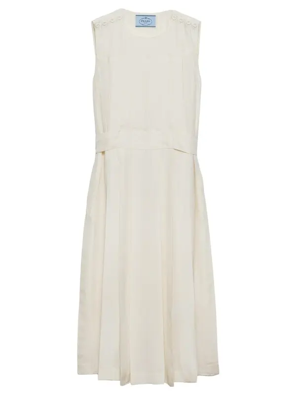 Prada Sleeveless Crewneck Silk Dress With Asymmetric Hem - Ivory