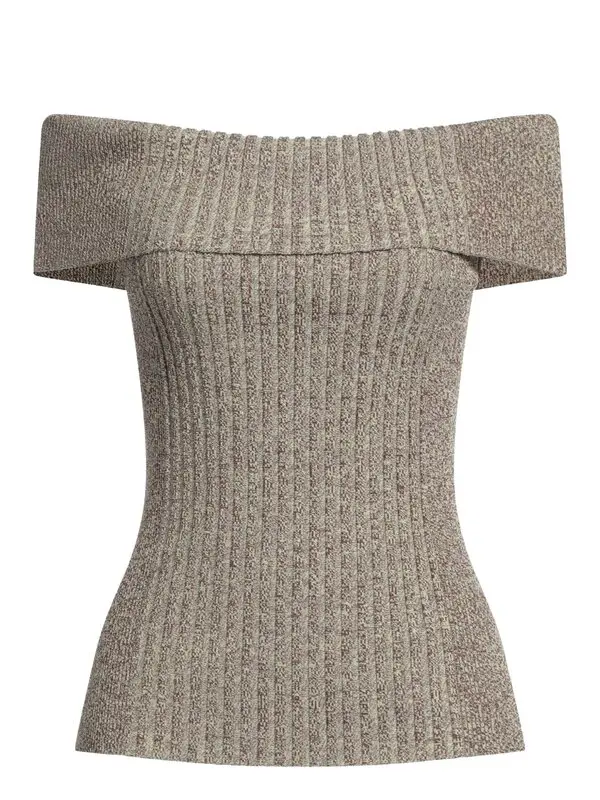 GANNI Ribbed Off-shoulder Knit Top - Nude