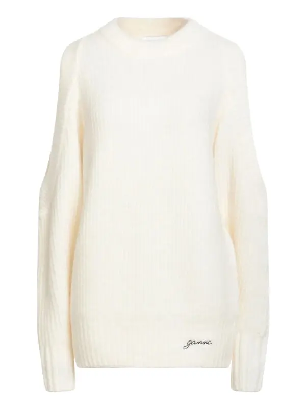 GANNI Cold Shoulder Knit Pullover - White