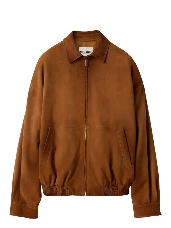 Miu Miu Suede Zip-up Jacket - Cinnamon
