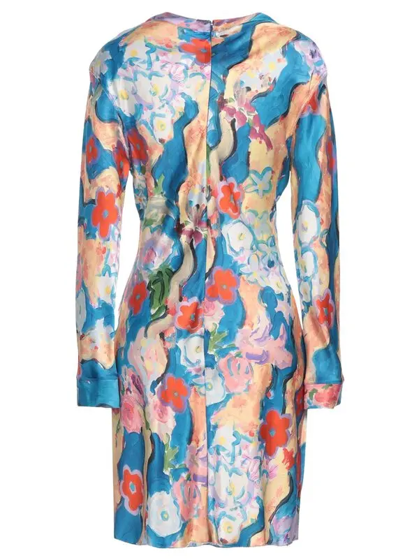 Marni Floral Print Satin Long Sleeve Dress - Multicolor