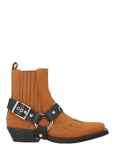 GANNI Suede Effect Cowboy Ankle Boots With Appliqué Detailing - Brown