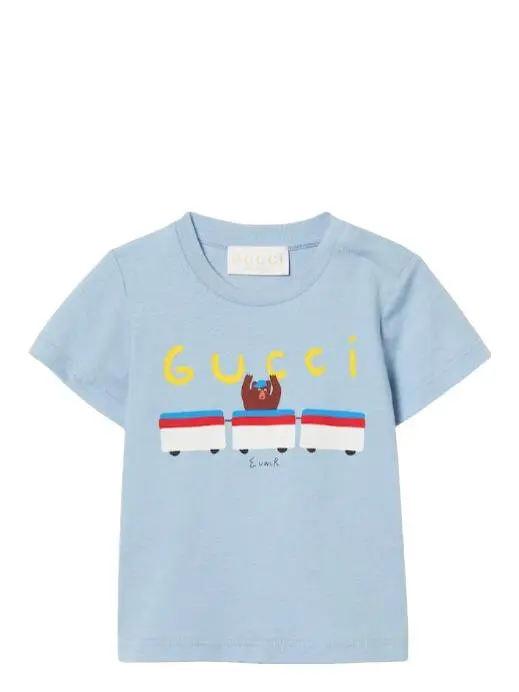 Gucci Printed Cotton T-shirt - Light Blue