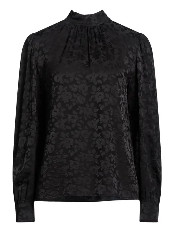 Saint Laurent Floral Jacquard Mock Neck Long Sleeve Top - Black
