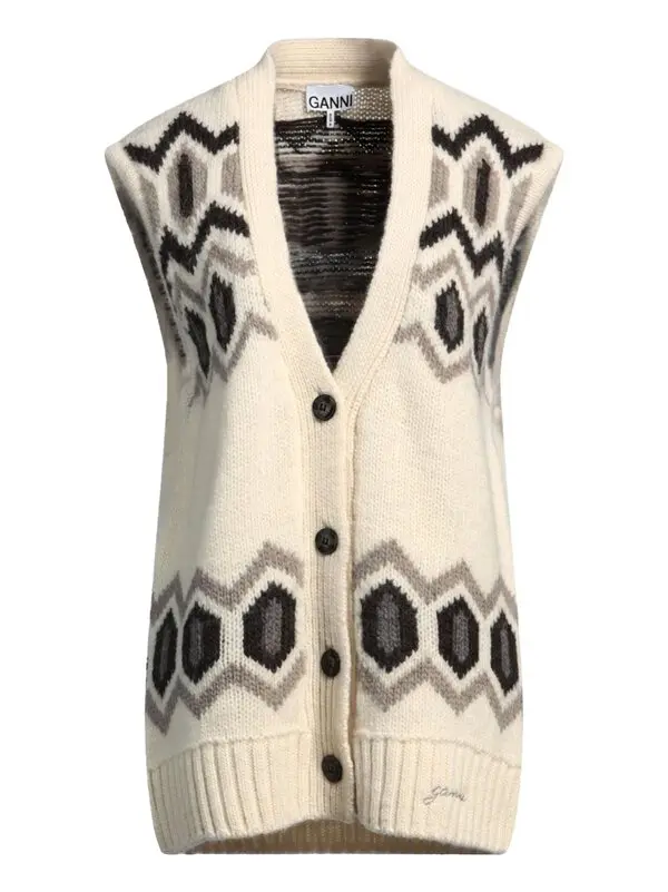 GANNI Embroidered Logo Heavy-weight Knit Sleeveless Cardigan - Nude