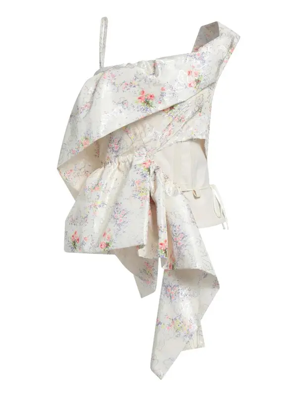 Sportmax Floral-print Ruched Sleeveless Satin Top - White