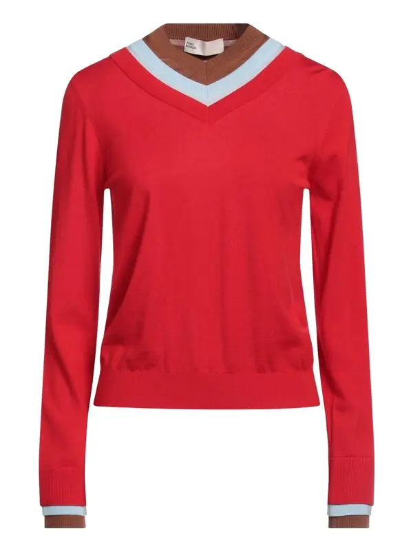 Tory Burch Lightweight Wool Knit V-neck Sweater - Red