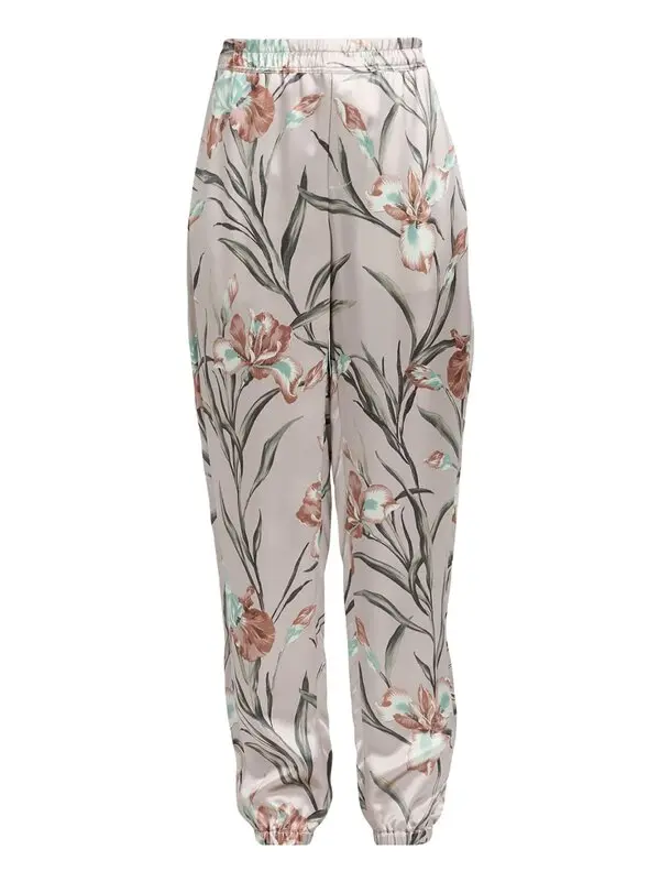 Saint Laurent Tapered Floral-print Satin Trousers - Gray