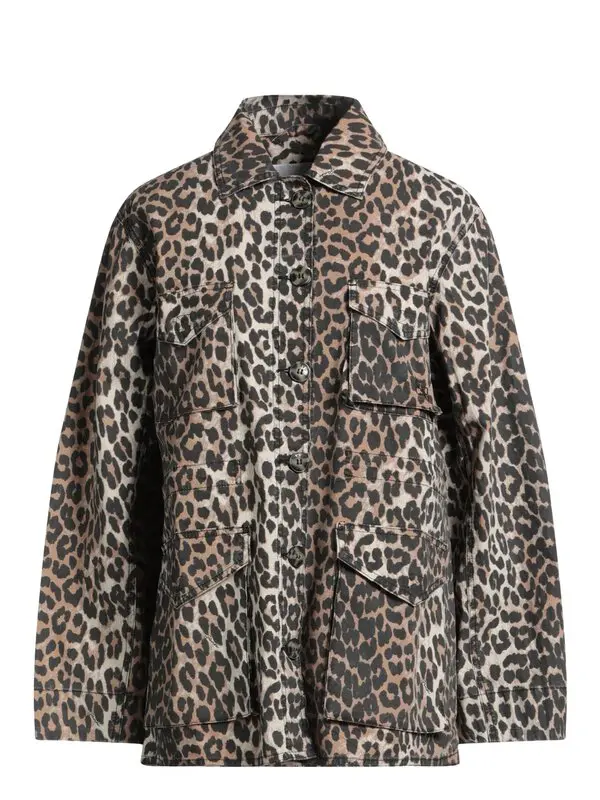 GANNI Leopard Print Short Coat - Black