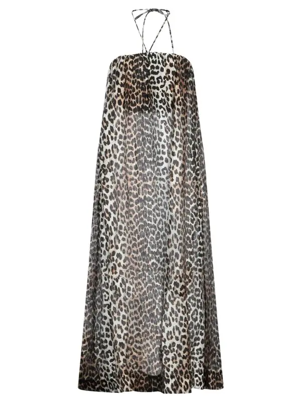 GANNI Leopard Print Sleeveless Maxi Dress - Black