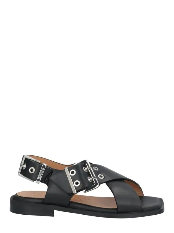 GANNI Decorative Square Toe Single Strap Sandals With Buckle Fastening - Black