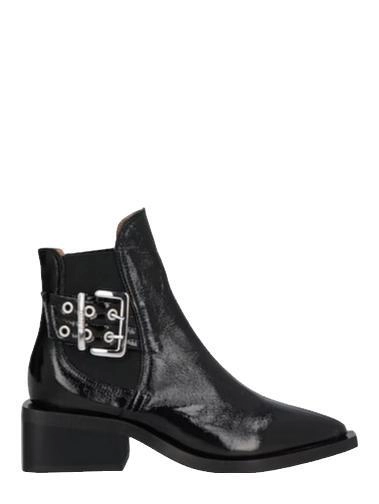 GANNI Chelsea Boots With Patent Effect And Buckle Detail - Black