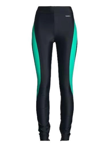 GANNI High-waisted Stretch Sports Pants With Two-tone Logo Detail - Black