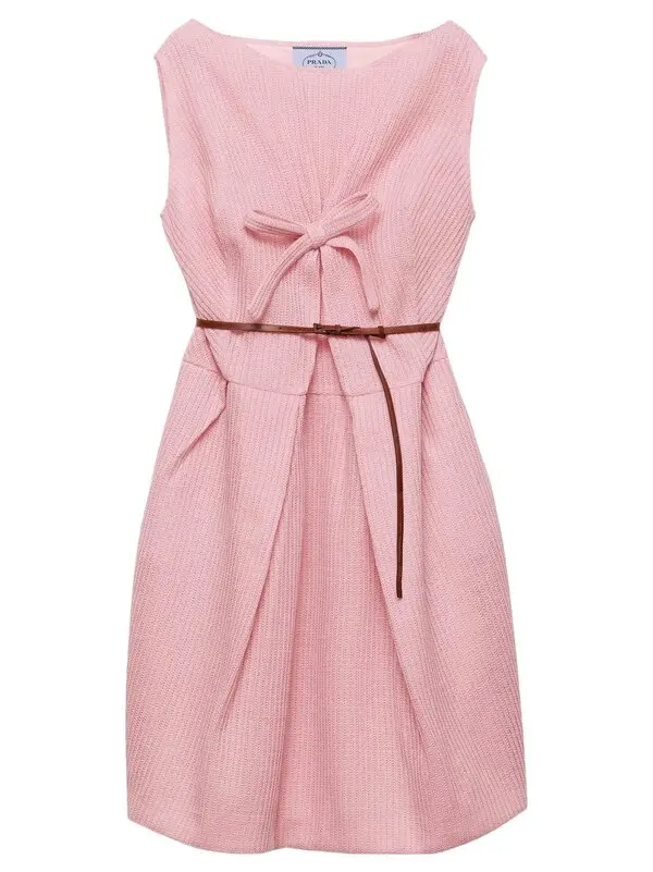 Prada Wool Knit Dress With Bow Detail - Pink