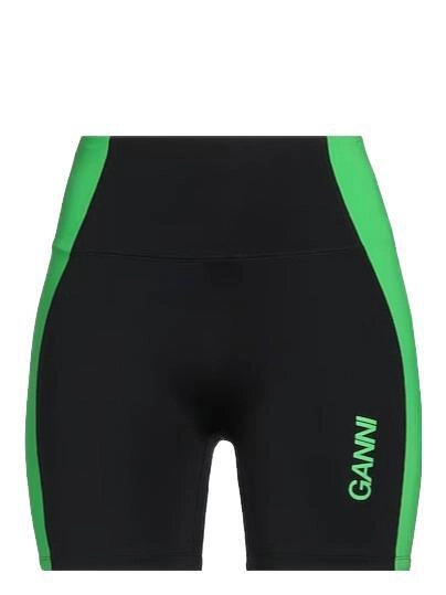 GANNI Two-tone Logo High-waisted Athletic Shorts - Black