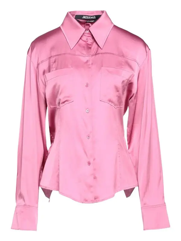 Jacquemus Satin Shirt With Buttoned Cuffs And Chest Pockets - Pink