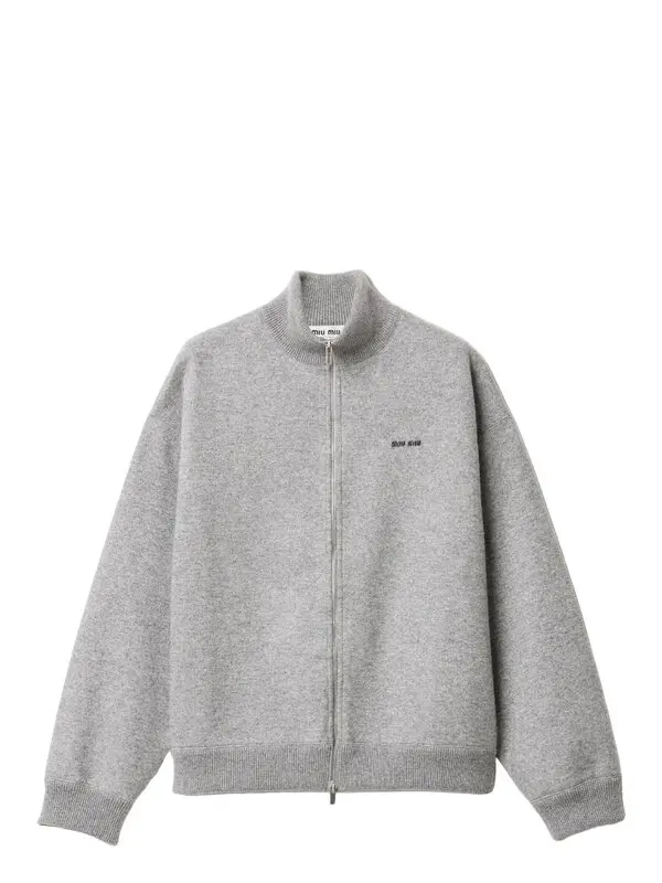 Miu Miu Cashmere And Jersey Zipper Cardigan - Grey