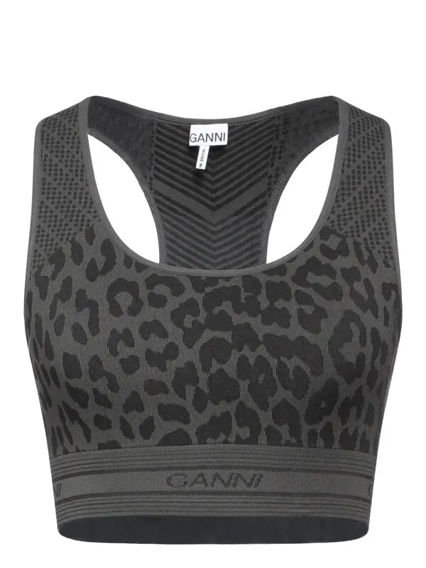 GANNI Leopard-print Sleeveless Crewneck Sports Top - Black