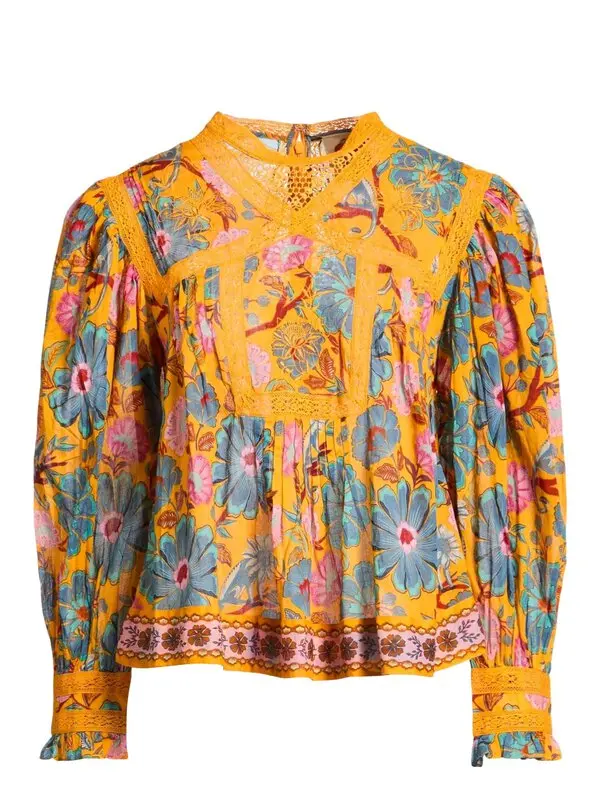 Farm Rio Long-sleeved Floral Lace Detailed Shirt - Multicolor