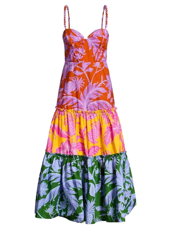 Farm Rio Floral Print Tiered Maxi Dress - Multicolor