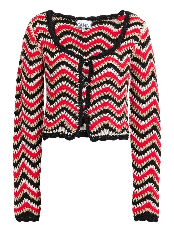 GANNI Crochet Knit Cardigan With Button Fastenings - Multicolor