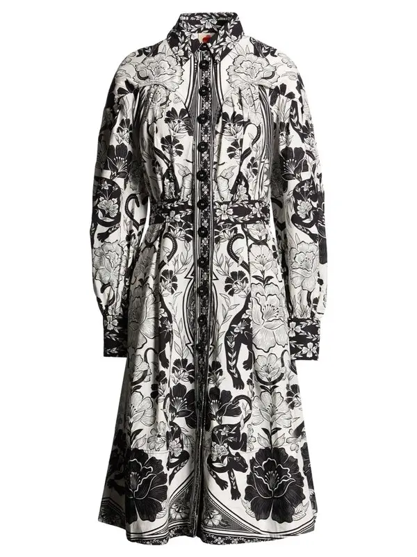 Farm Rio Long-sleeved Printed Midi Dress - Black