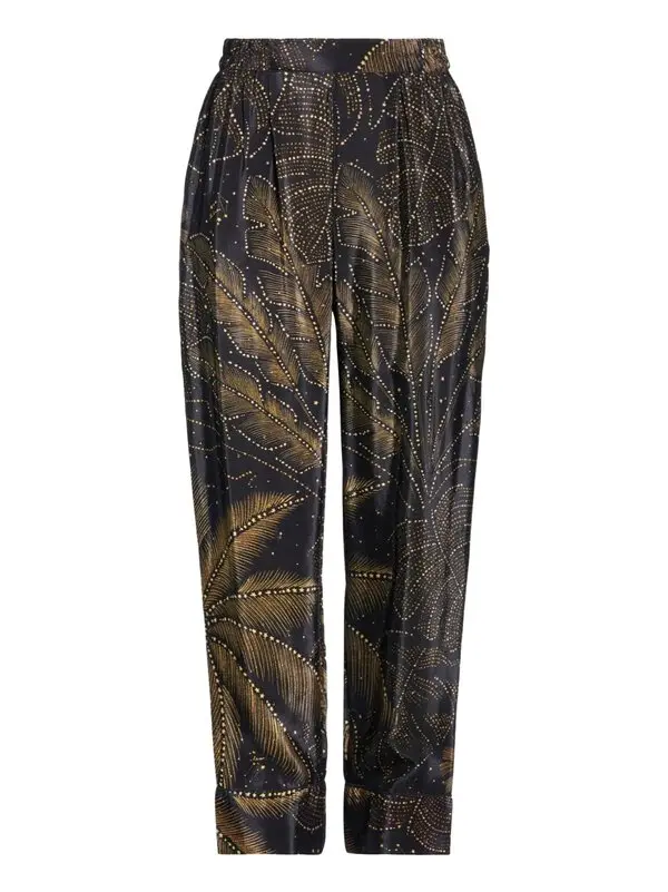 Farm Rio Tropical Leaf Print Elastic Waist Pants - Black