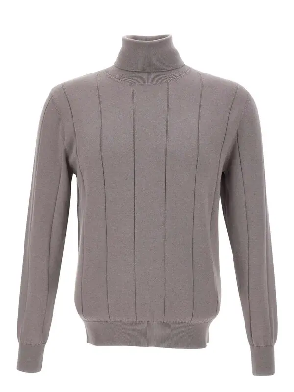 Eleventy Ribbed Turtleneck Knitwear With High Collar And Long Sleeves - Gray