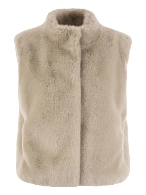 Herno Sleeveless Faux Fur Vest With High Collar - Nude