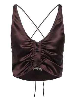 GANNI Satin Halterneck Cropped Top - Black