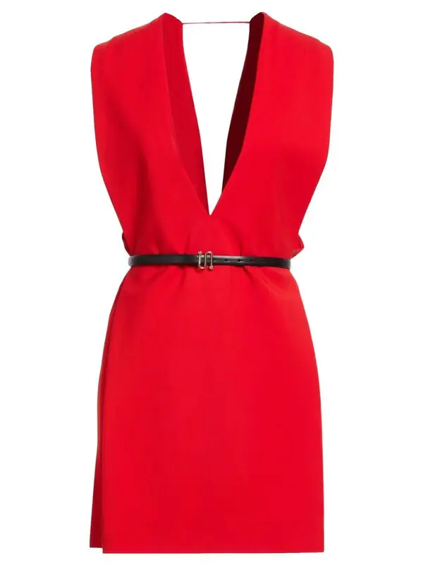 Sportmax Sleeveless Deep Neckline Belted Dress - Red